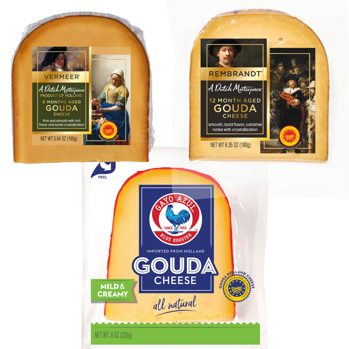 Gouda Ages Cheese Trio – Vermeer 6-Month, Rembrandt 12-Month, and Gayo ...